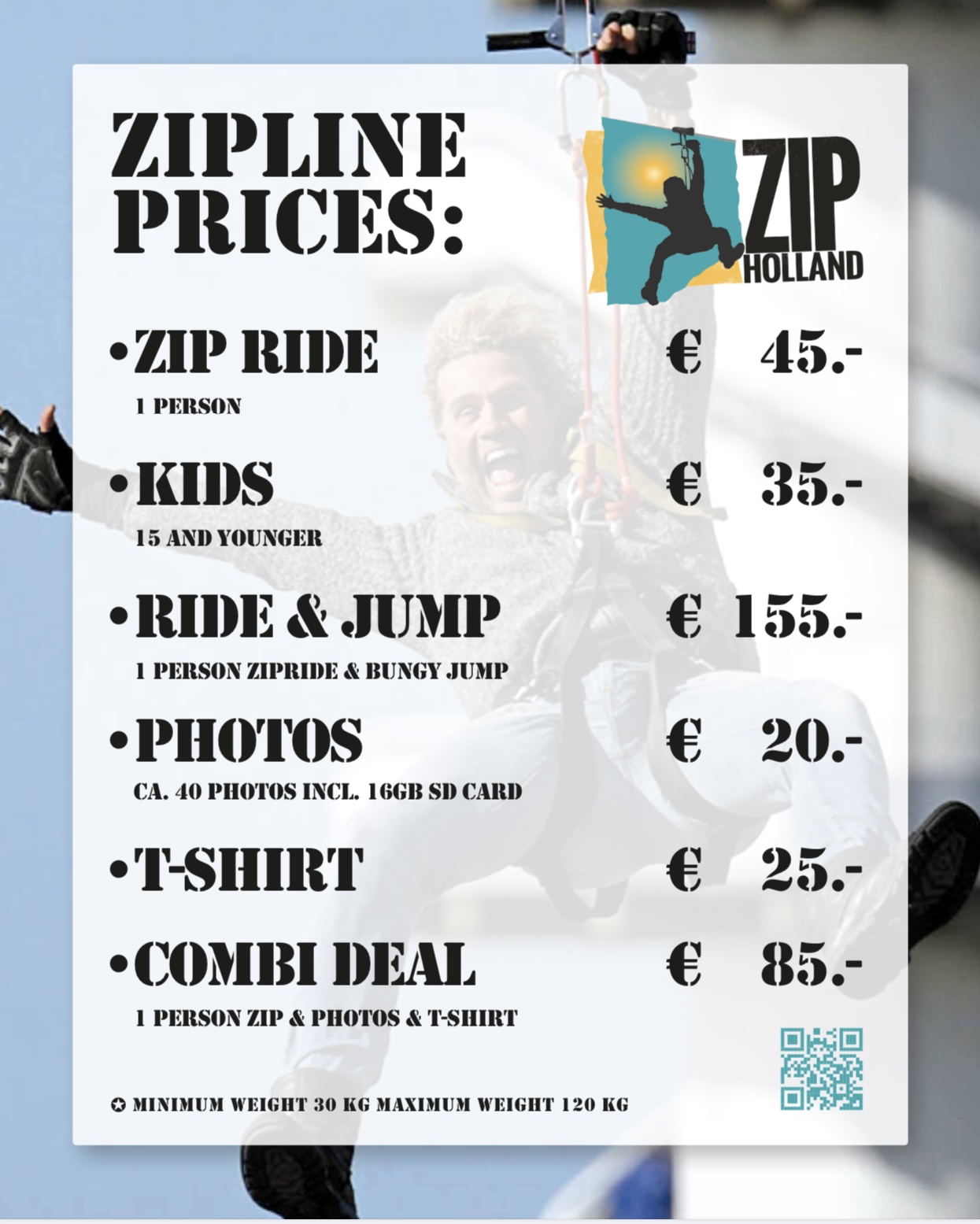 Prices - Zip Holland, De Zipline ervaring van Nederland